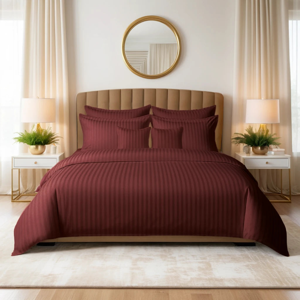 MAROON stripe Comforter Set- 8 Pcs – Aspire Bedding